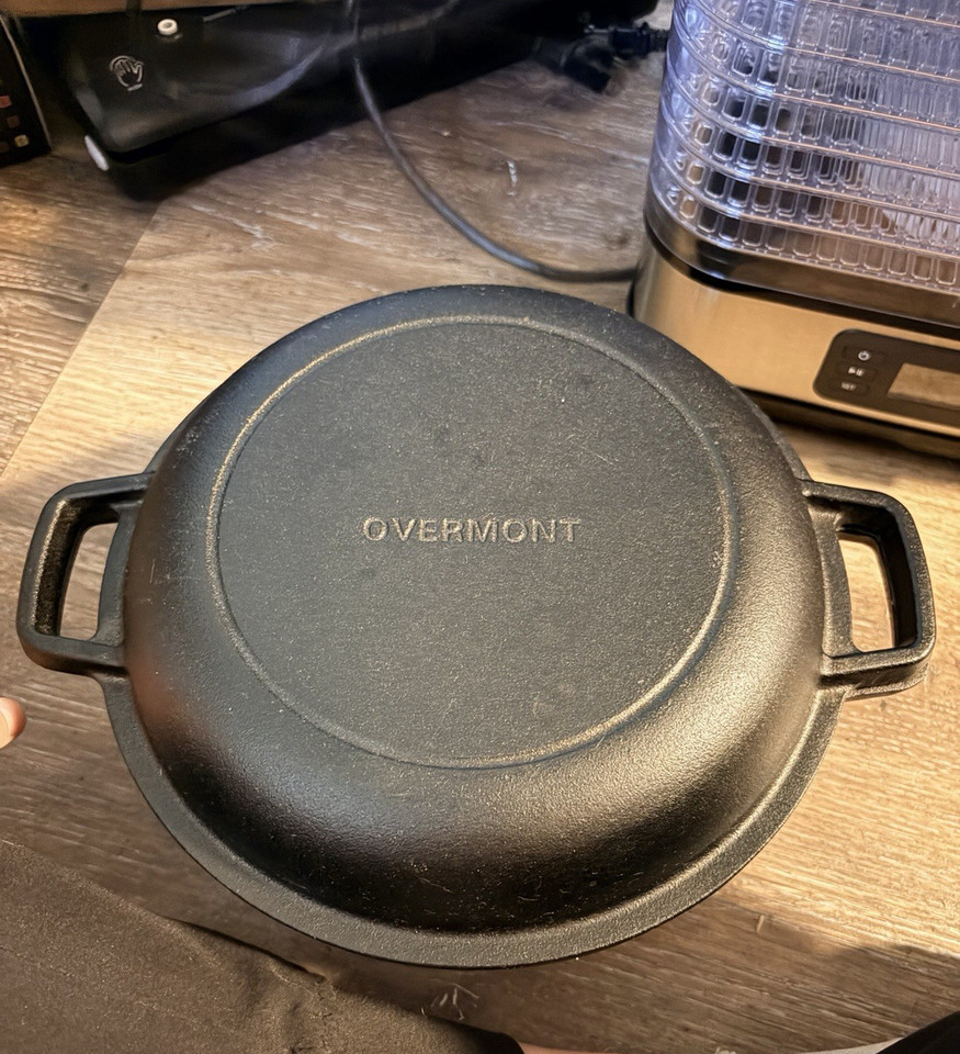 Overmont 3.5qt Cast Iron Round Dutch Oven Black Non-Stick Lid Double ...