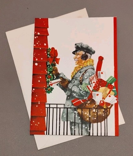 Vtg 1950s Christmas Greeting Card Mailman Delivery! Door Wreath Unused ...