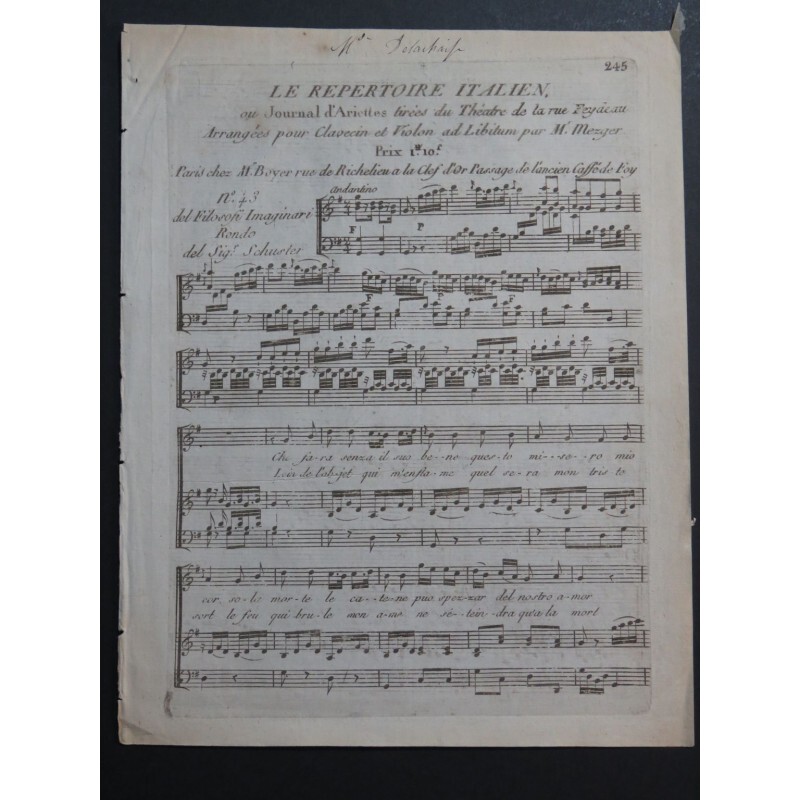 SCHUSTER Joseph Rondo del Filosofi Imaginari Chant Clavecin ca1795 | eBay