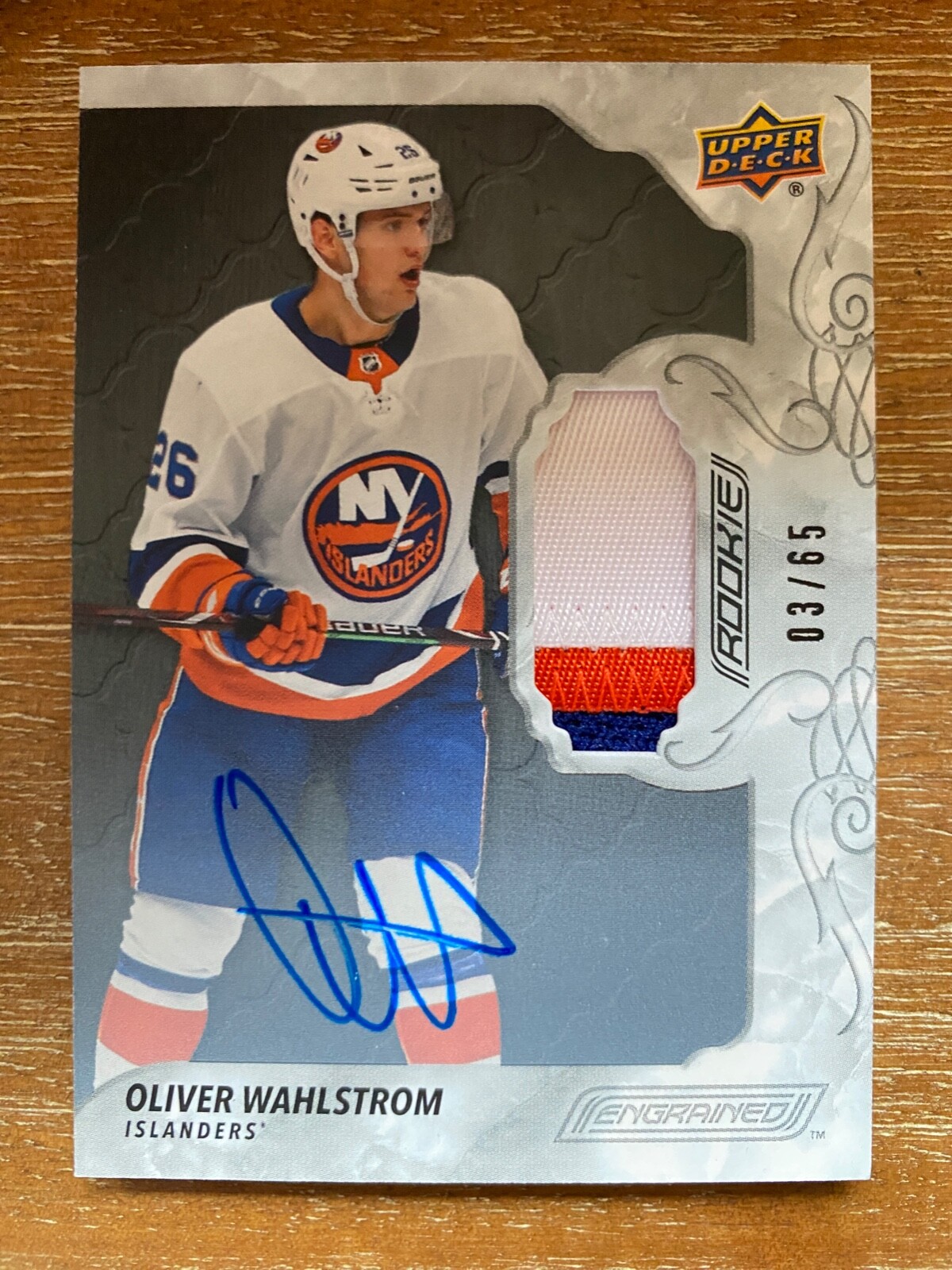 2019-20 UD Engrained Premium Material Auto Ebony #89 Oliver Wahlstrom /65 | eBay