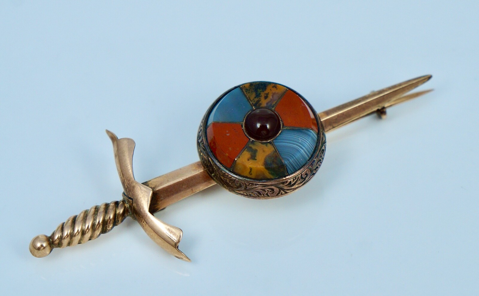 Antique 9k Scottish Agate Dirk Sword Knife Dagger Pin Brooch Victorian ...