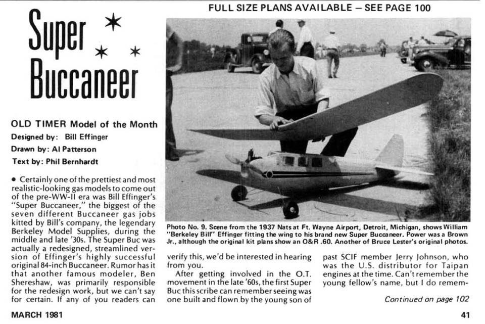 Berkeley Model Airplane Plans (FF): Super Buccaneer 90" Wingspan for O ...