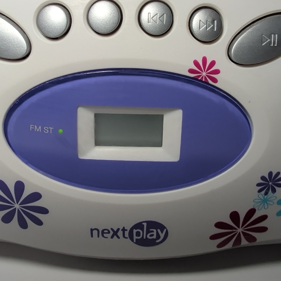 NextPlay Y2K White Portable CD Boombox Radio & Purple Flower Accents ...
