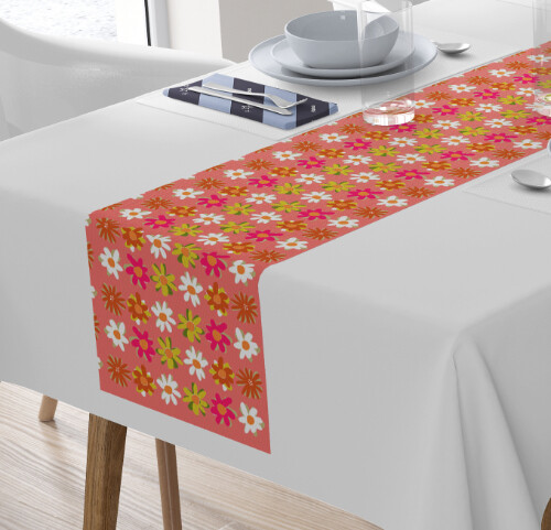 Retro Table Runner Vintage Style Pink 60s 70s Floral Flowers 70s8 | eBay