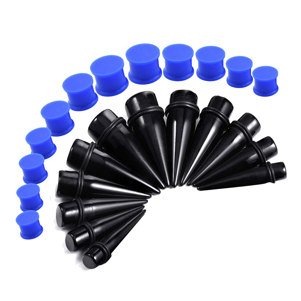 12-24pcs Big Ear Stretching Kits 00G-20MM Acrylic Taper SOLID Silicone ...