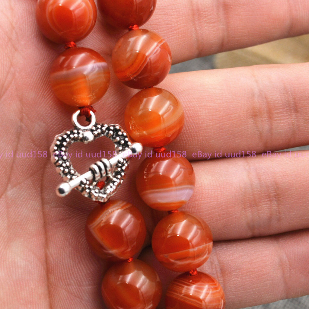 Natural 6/8/10/12mm Red Stripe Agate Onyx Round Gemstone Beads Necklace ...