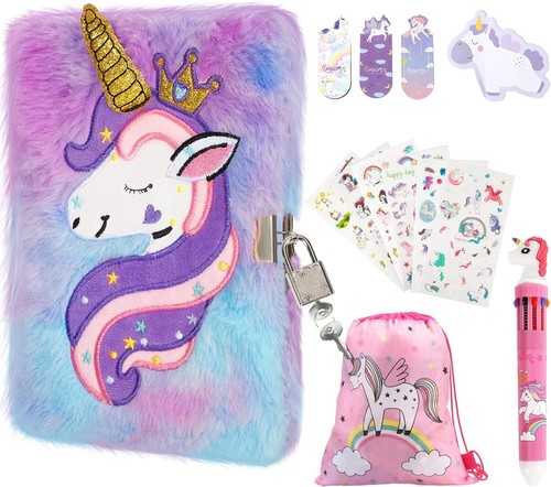 Unicorn Diary for Girls with Lock and Keys,Tie-Dye Fuzzy Journal for ...