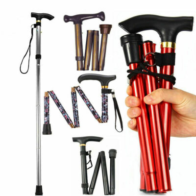 Adjustable Folding Metal Folding Cane Travel Use Folding Walking Hiking ...