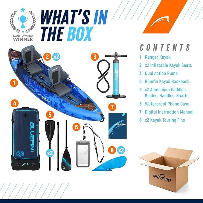 Bluefin Ranger 12' Inflatable Two Person Kayak / Canoe - Blue, 2019 ...