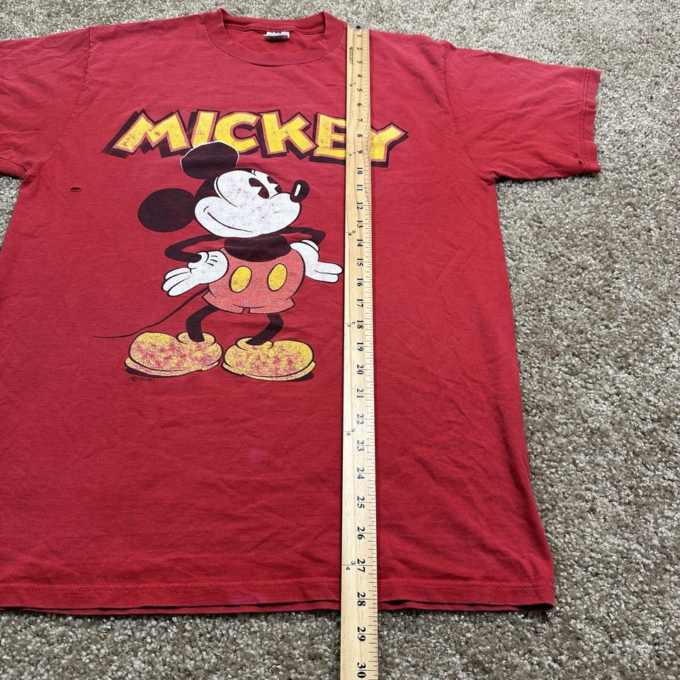 Vintage 90s Disney Mickey Mouse Red T-shirt Size Large Big Logo Classic ...