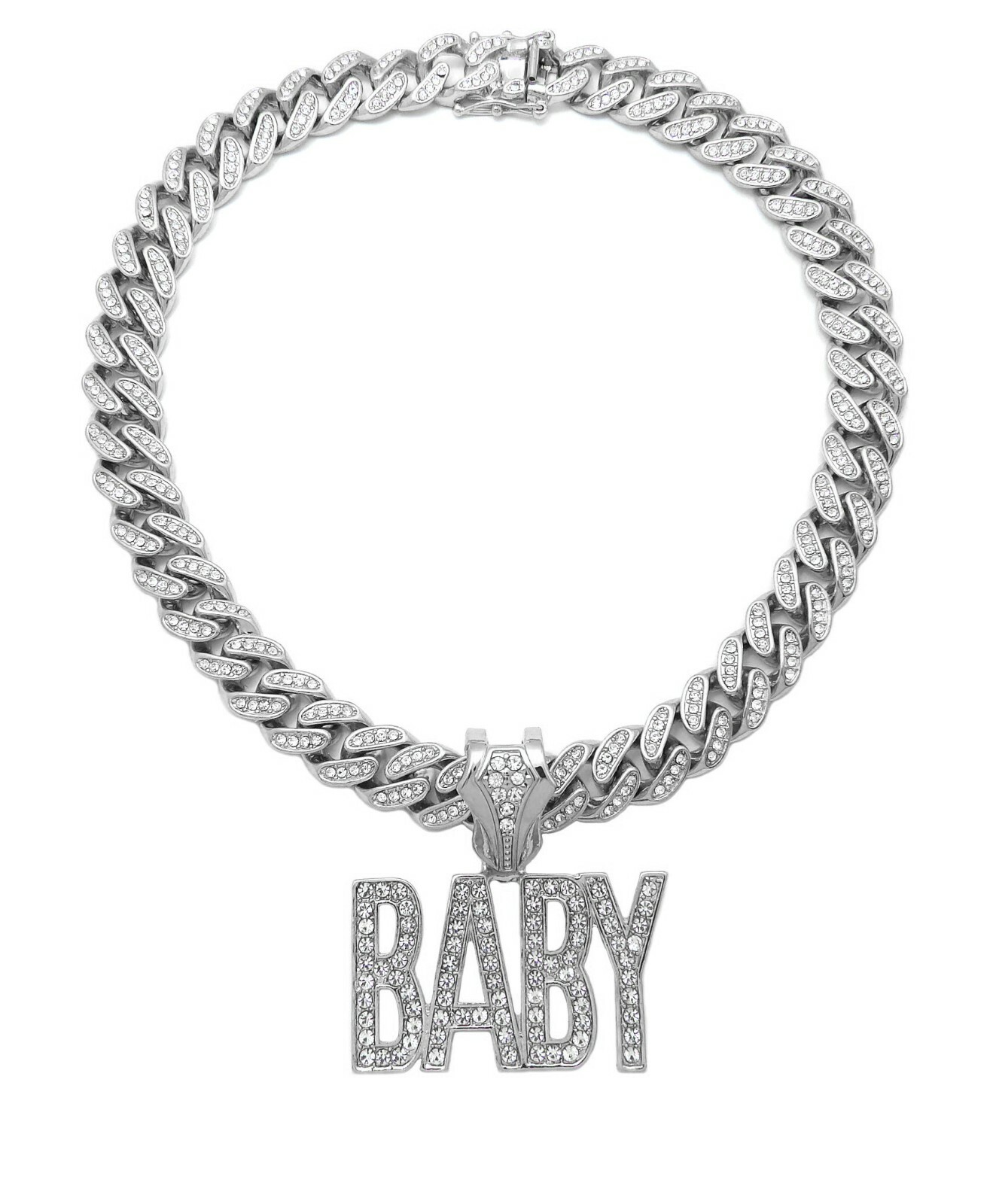 Silver Plated Lil BABY pendant & Iced Simulated Diamond Cuban Chain ...