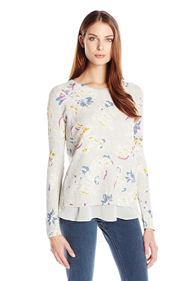 Lucky Brand Small Floral Chiffon Split Back Long Sleeve Top Shirt High ...