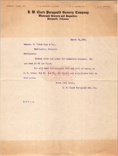 Clark Paragould Grocery Co Paragould AR 1906 Letterhead Grocers Cob ...