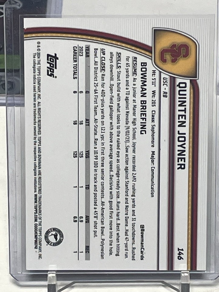 2024 Topps Bowman Chrome U Black White Stealth #146 Quentin Joyner /48 ...