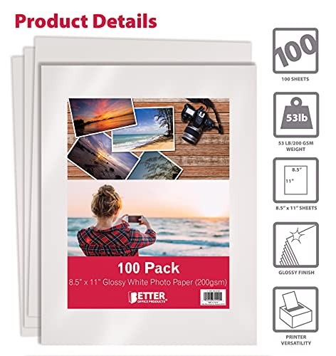 Glossy Photo Paper, 8.5 x 11 Inch, 100 Sheets, , 200 gsm, Letter Size ...
