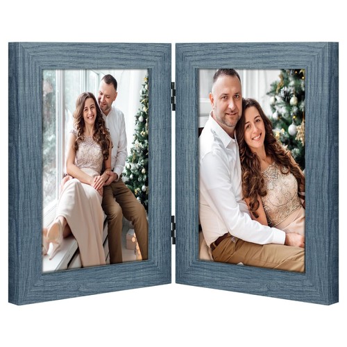 5x7 Double Picture Frame Hinged 2 Photos Collage Real Glass Blue | eBay
