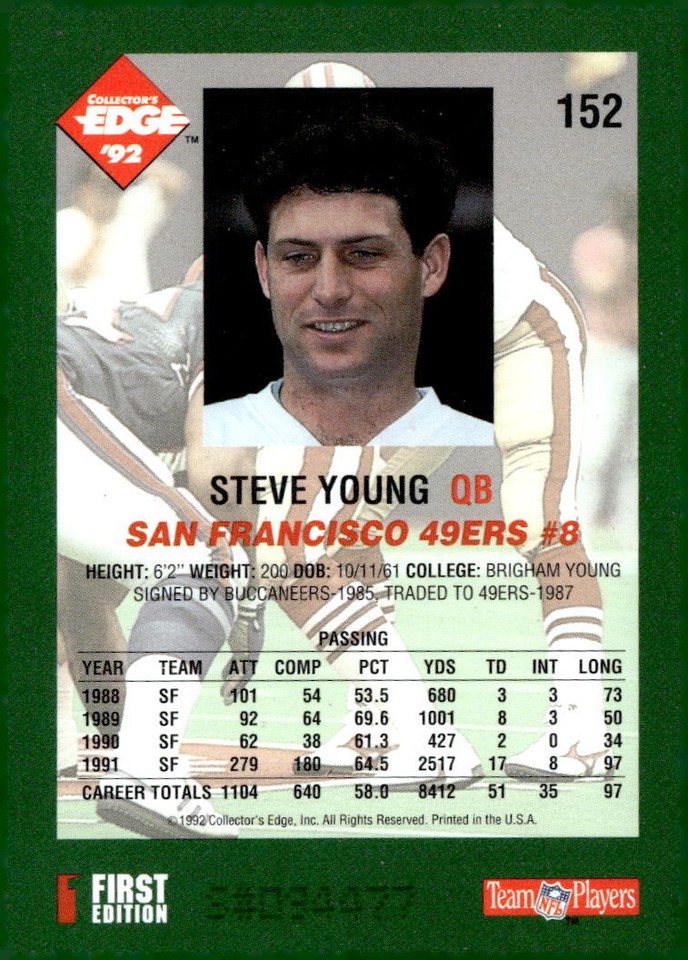 1992 Collector's Edge Steve Young #152 | eBay