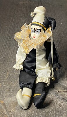 Vintage Brinns Porcelain Face Hands Clown Jester Doll Black & White ...