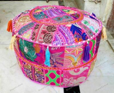 Pink Ottoman Chair Pouf Stool Floral Handmade Pouffe Poof INDIAN Decor ...