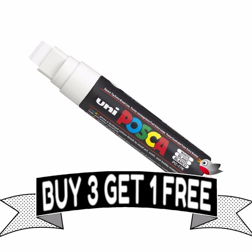 Posca Marker Pen PC-17K White Broad Chisel Tip 15mm Line Buy 3 Get 1 ...