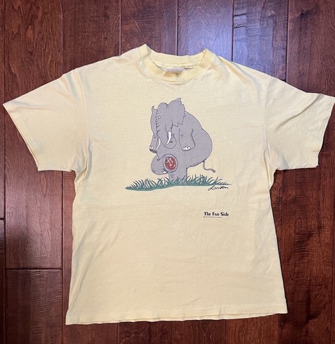 Vintage The Far Side T-Shirt Yellow Men L Elephant 1985 Gary Larson ...
