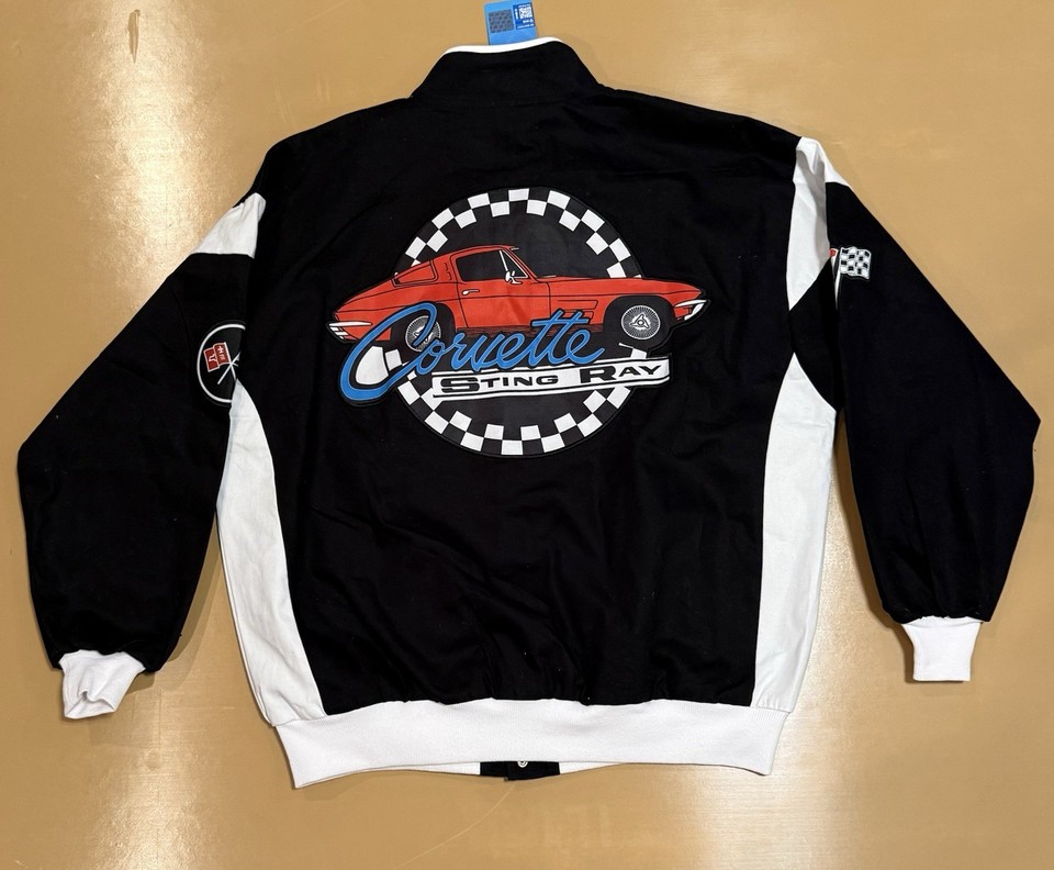 General Motors GM Corvette Racing Jacket Mens M Black Snap Front Long ...