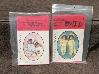 2 PK Syndee's Clothing Pattern Dolls Boy & Girl Pajamas Muffy Chip Cap ...
