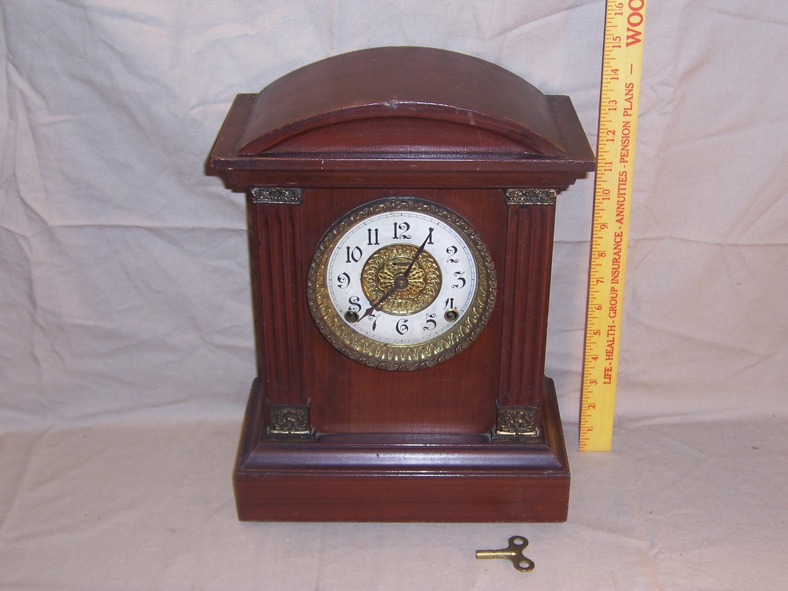 Rare Antique Ingraham Mantle Clock with Columns Chimes Shelf Brass ...
