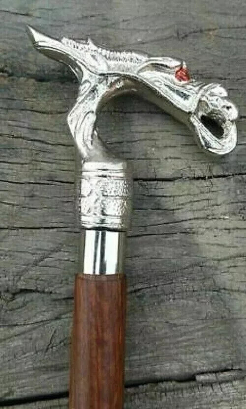 Wooden Walking Stick Dragon Design Head Handle Cane V… - Gem