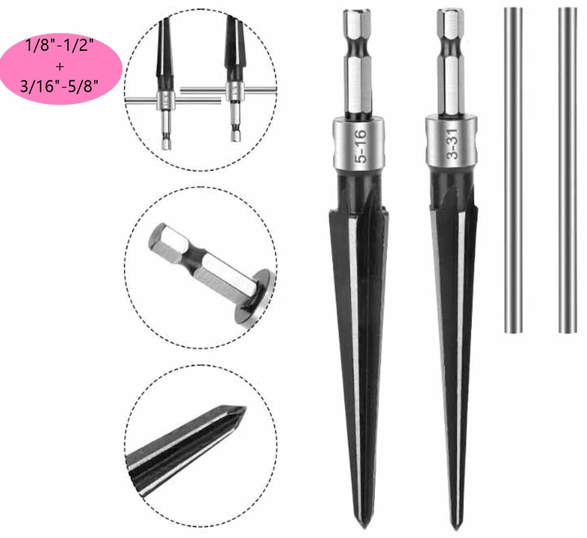 2Pcs T Handle Taper Reamer Tool Set 6 Fluted Chamfer Reaming 1/4 Inch ...