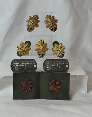 Vtg US Army Oak Leaf Insignia Major Pins Patch & 1967 Vietnam Dog Tags ...
