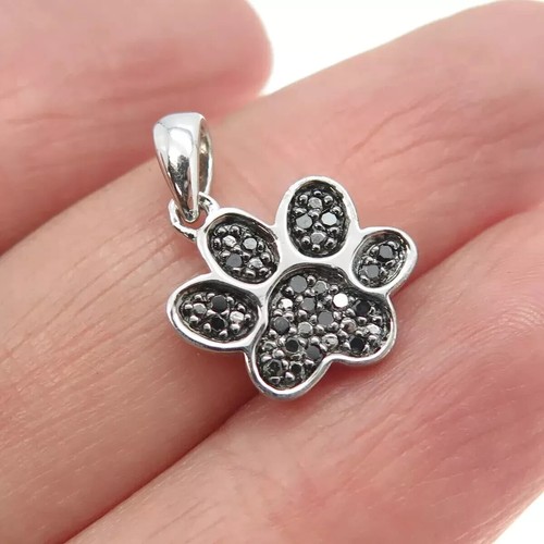 1Ct Round Cut Lab-Created Black Diamond Dog Paw Pendant 14kWhite Gold ...