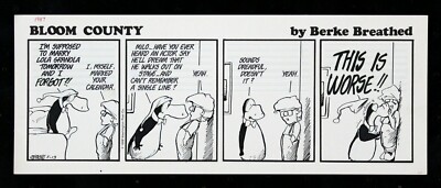 BLOOM COUNTY 1987 PENGUIN EARLY ORIGINAL COMIC STRIP ART OPUS BERKE ...