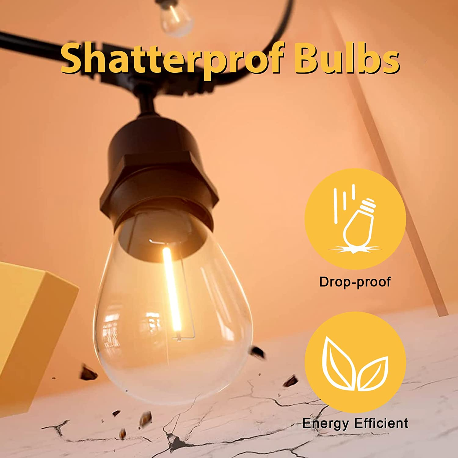 String Lights - 48 Ft LED Outdoor String Lights Shatterproof Waterproof ...