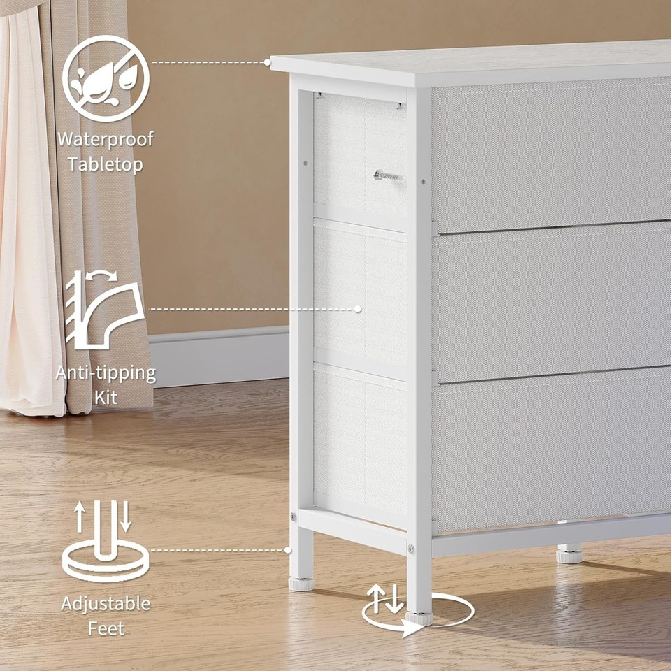 63" Long Dresser for Bedroom with 10 Fabric Drawers Entertainment ...