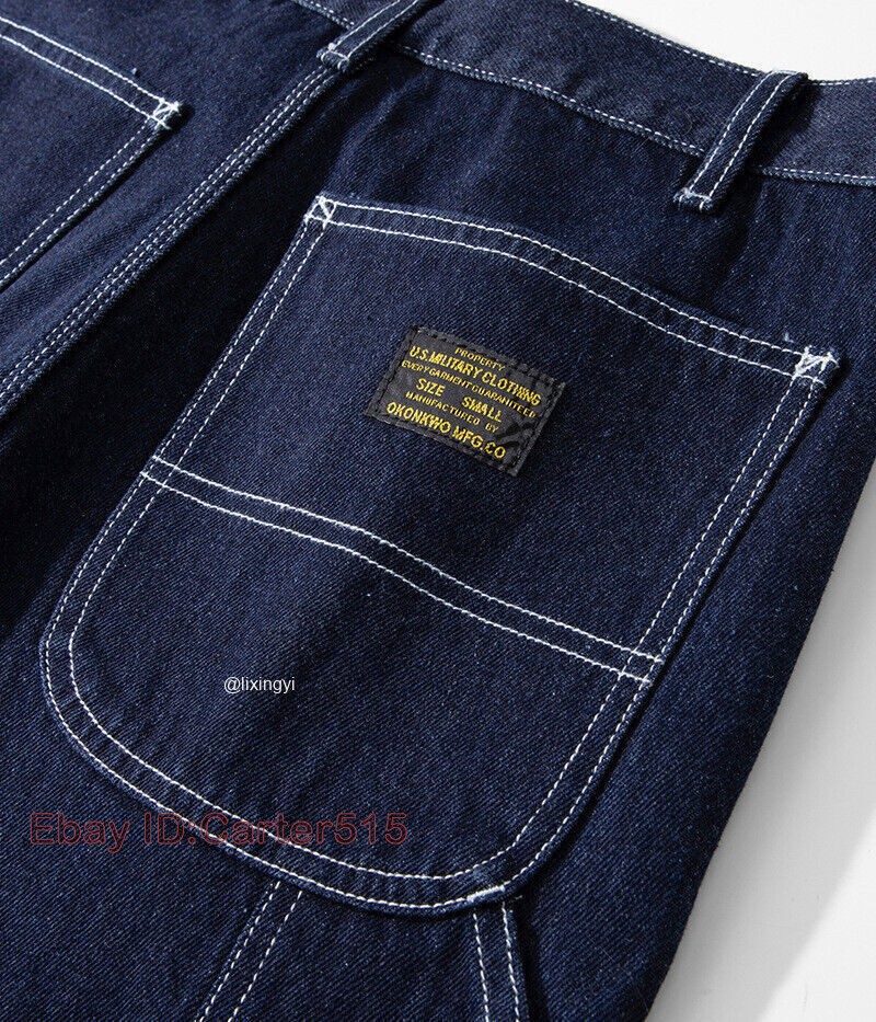 Men Primary Denim Jeans Railroad Stripe Worker Pants Straight Leg Cargo ...