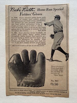 Spalding Babe Ruth HR Special Fielders Gloves 1927 Baseball 4X6 ...