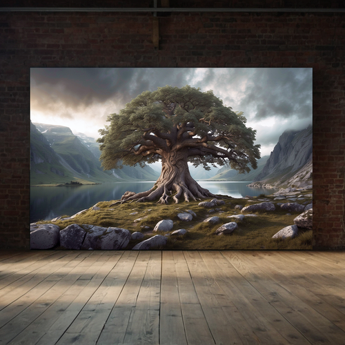 Wikinger Wandbild: Nordischer Weltenbaum Yggdrasil auf Leinwand oder ...