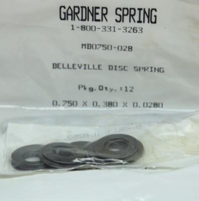 12 NIP Gardner Spring Belleville Disc Springs .750 x .380 x .0280 ...