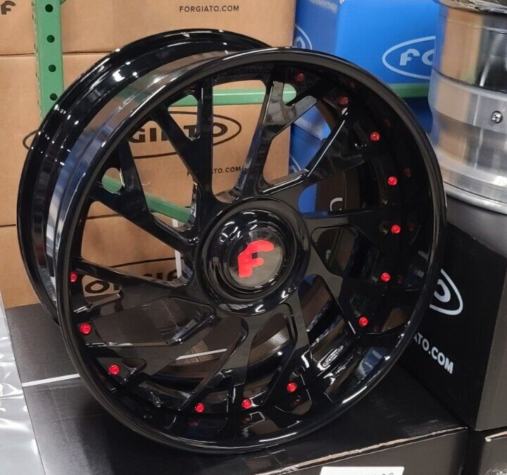 20/22" Forgiato Syncro Black and Red Big Floating Cap Wheels Vanderhall ...