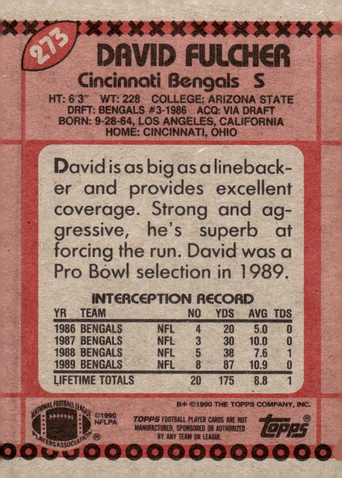 1990 Topps #273a David Fulcher - Cincinnati Bengals | eBay