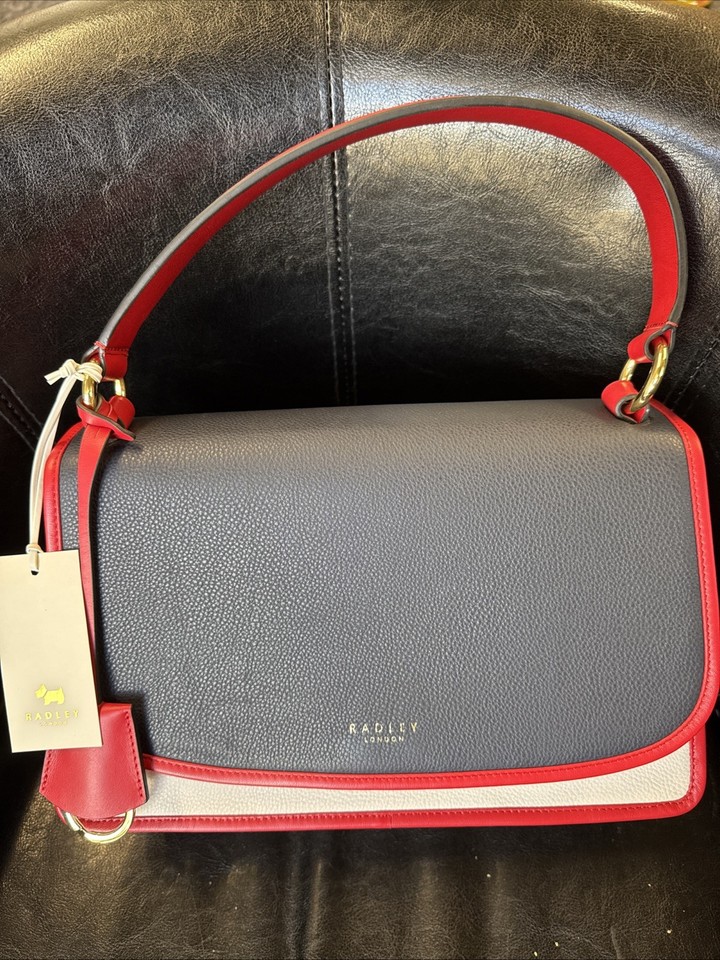 Ladies Leather Radley Cording Street Navy/white/red Handbags New With ...