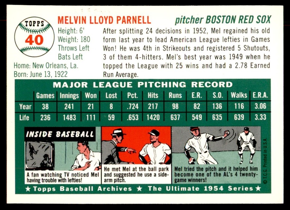 1994 Topps Archives 1954 Mel Parnell Baseball Cards #40 | eBay