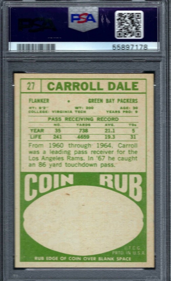 1968 Topps FB #027 PSA 8 Carroll Dale Packers 27 | eBay