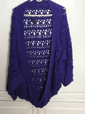 VTG PURPLE CROCHET HANDMADE GRANNY CORE BATWING SHRUG/BATWING SWEATER ...