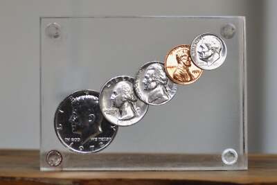 Awesome Coin Filled Lucite Paperweight - Arranged by Size - Kennedy ...
