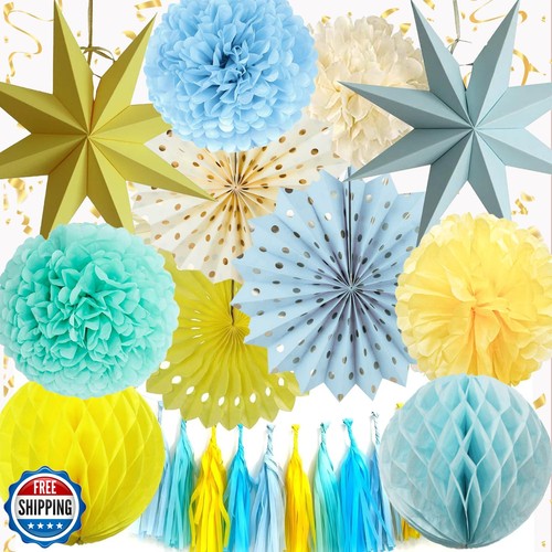 Blue Yellow Party Decorations, Blue Yellow Birthday Decoration,15PCS ...