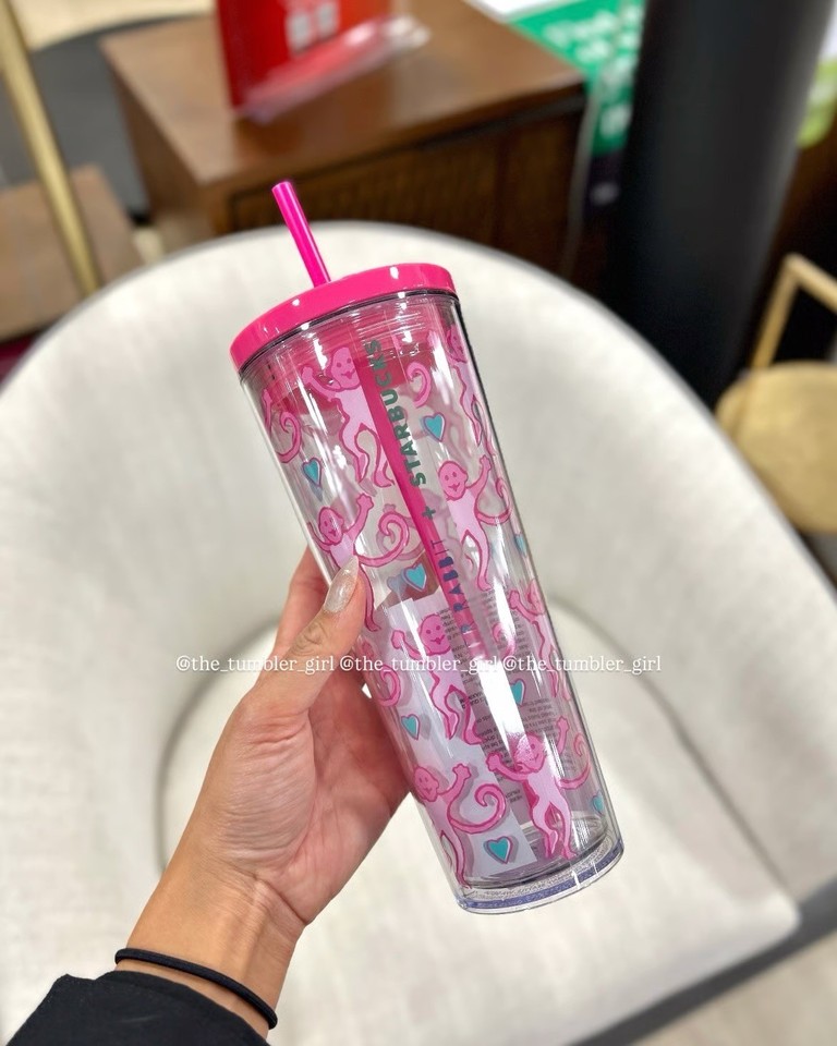 Starbucks Roller Rabbit Holiday 2025 Clear Tumbler Cup Pink Monkeys NEW ...