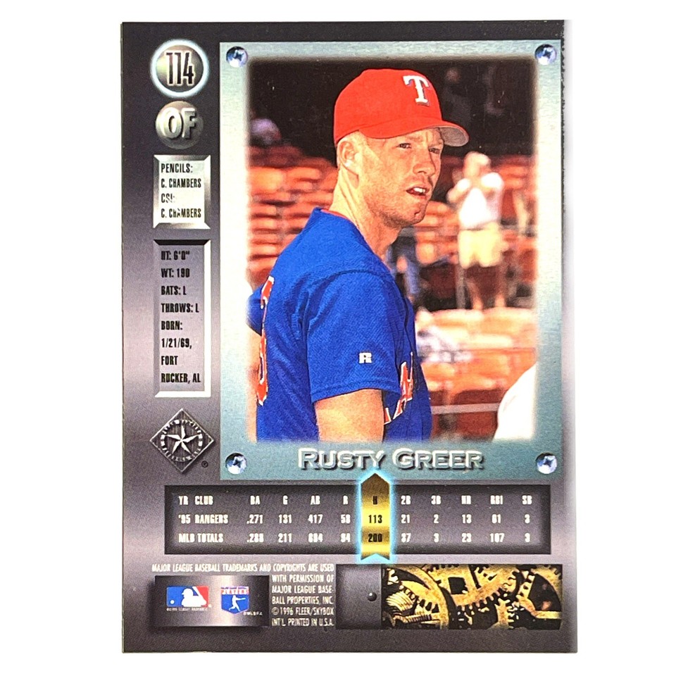 1996 Fleer Skybox Metal Universe Rusty Greer #114 Texas Rangers MLB | eBay
