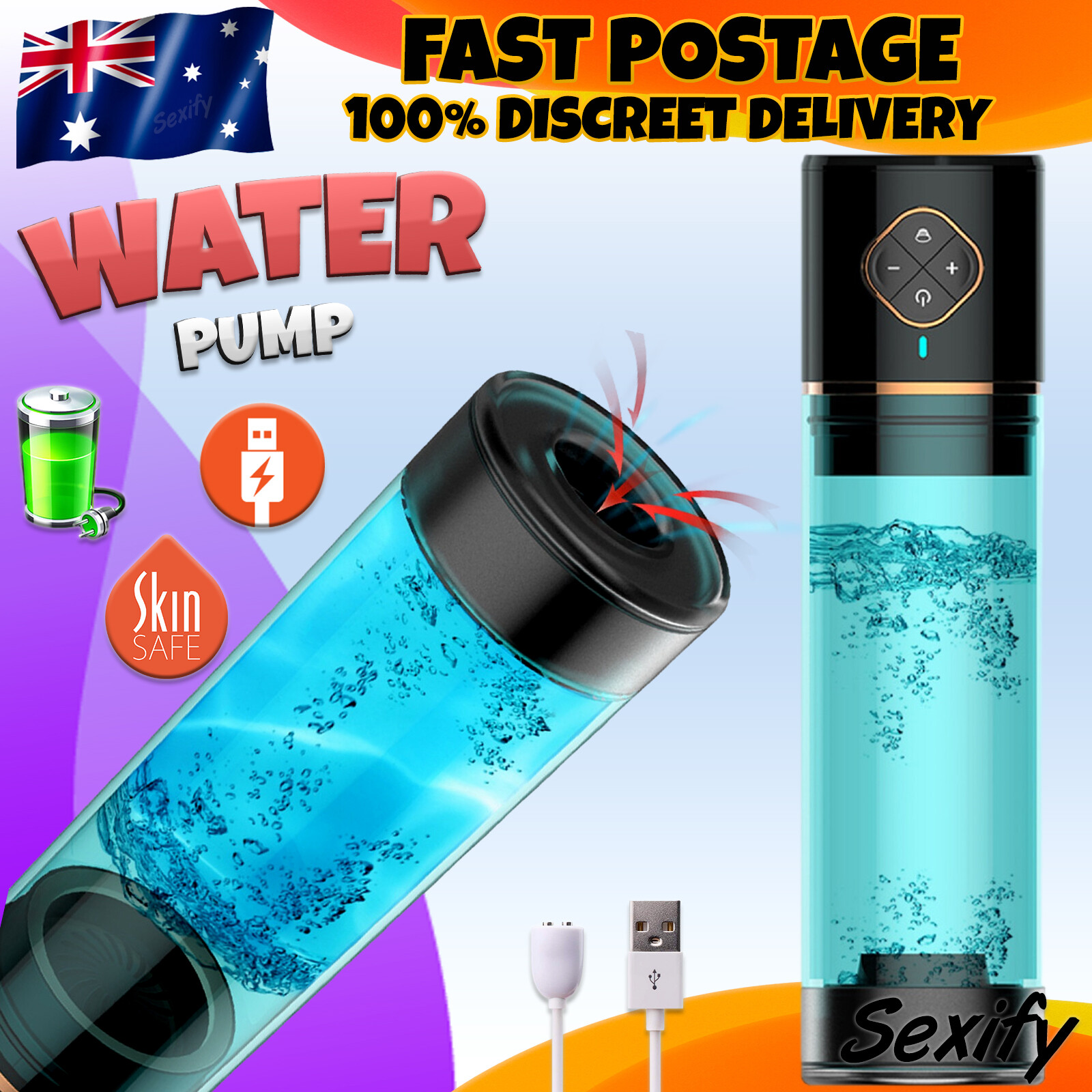 Rechargeable Vacuum Water Hydro Pump Enlarger Male Penis Cock Erection ...